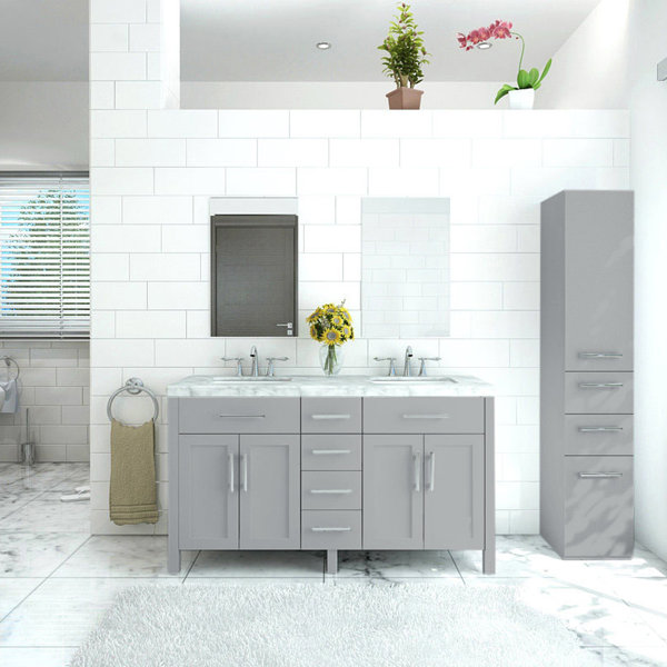 Wrought Studio 59" Boardwalk Vanity with 5cm Carrara Marble Top - Grey ...