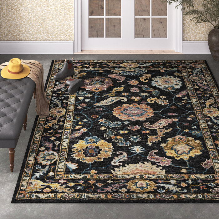 Birch Lane™ Elmsford Handmade Hand Hooked Wool Black Rug & Reviews ...