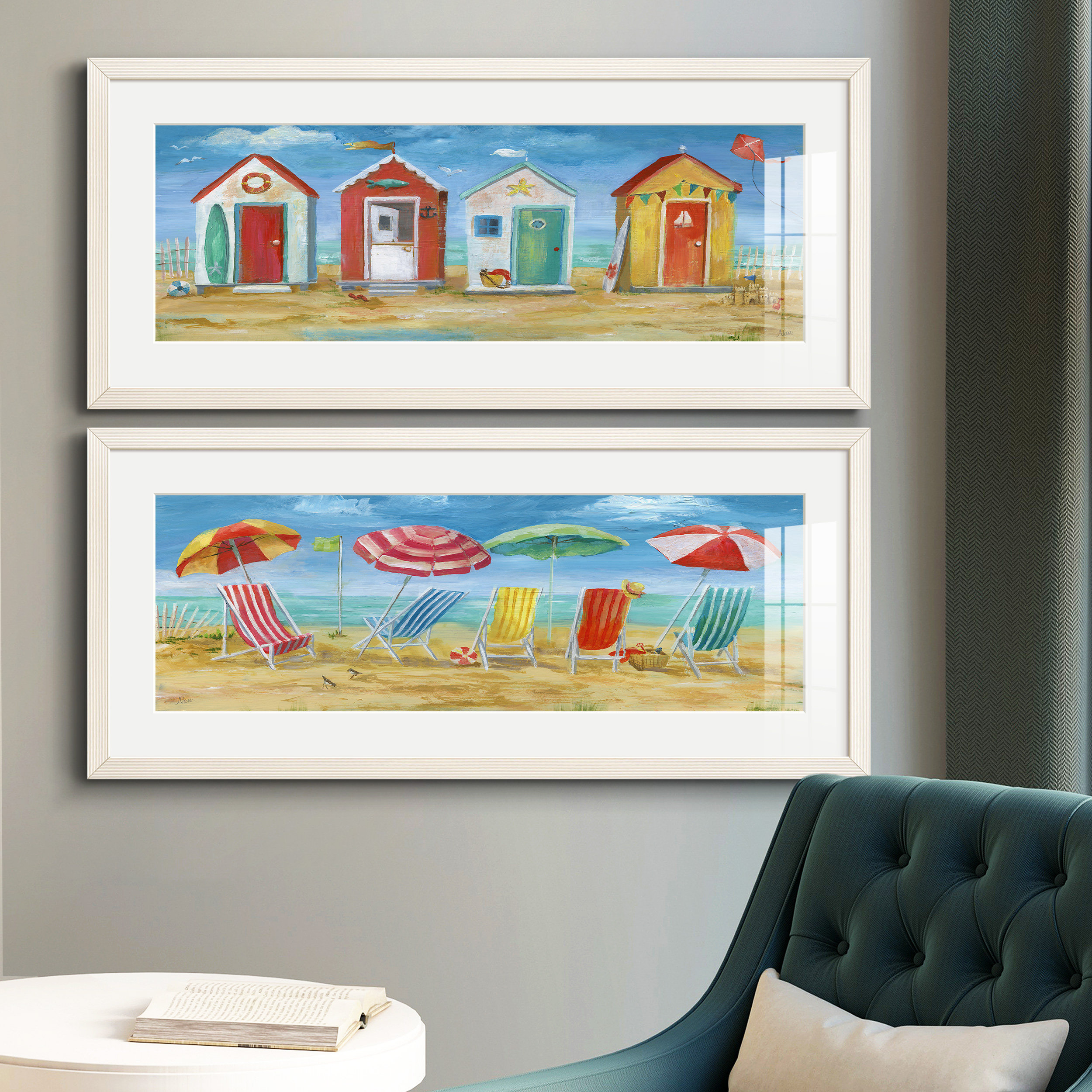 Sunside Sails Bright Beach Huts - 2 Piece Picture Frame Painting Set ...