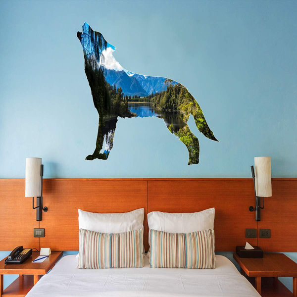 Foundry Select Lake View Howling Wolf Wall Decal | Wayfair