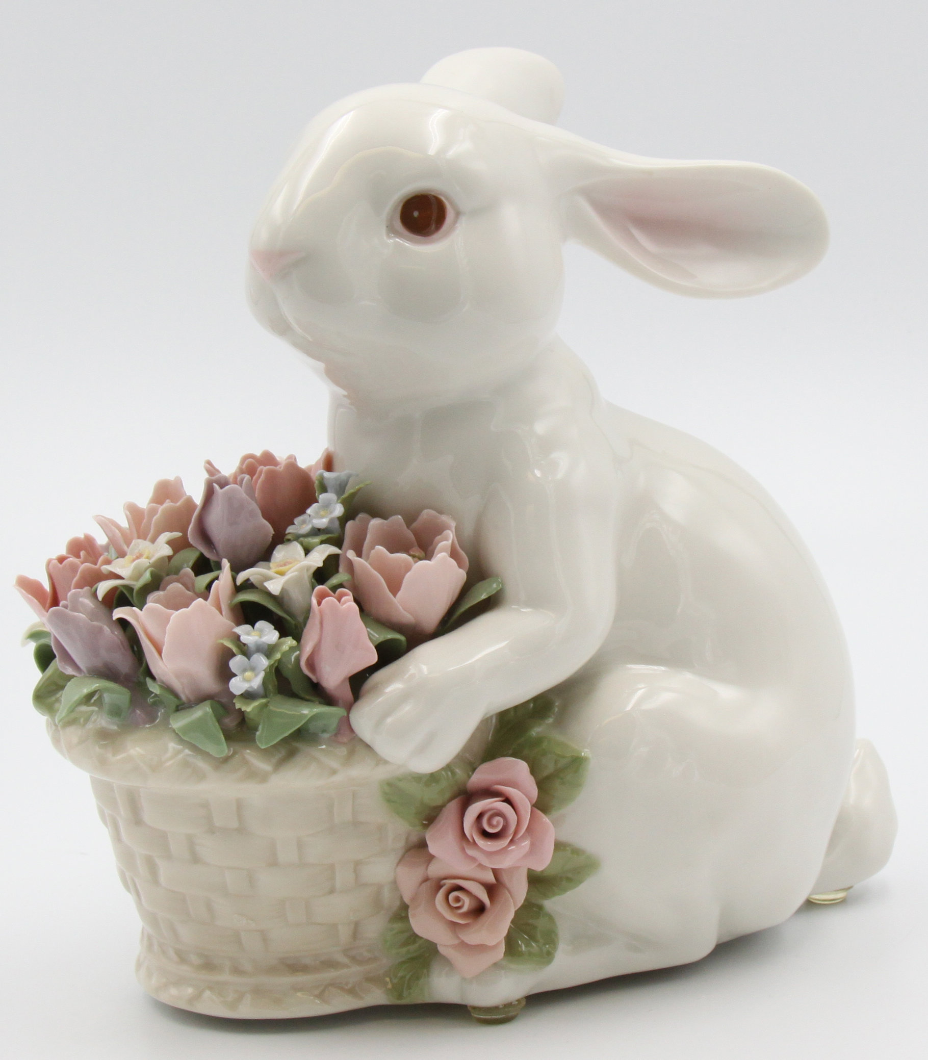 Ophelia & Co. Herod Porcelain Rabbit with Flower Basket Figurine | Wayfair