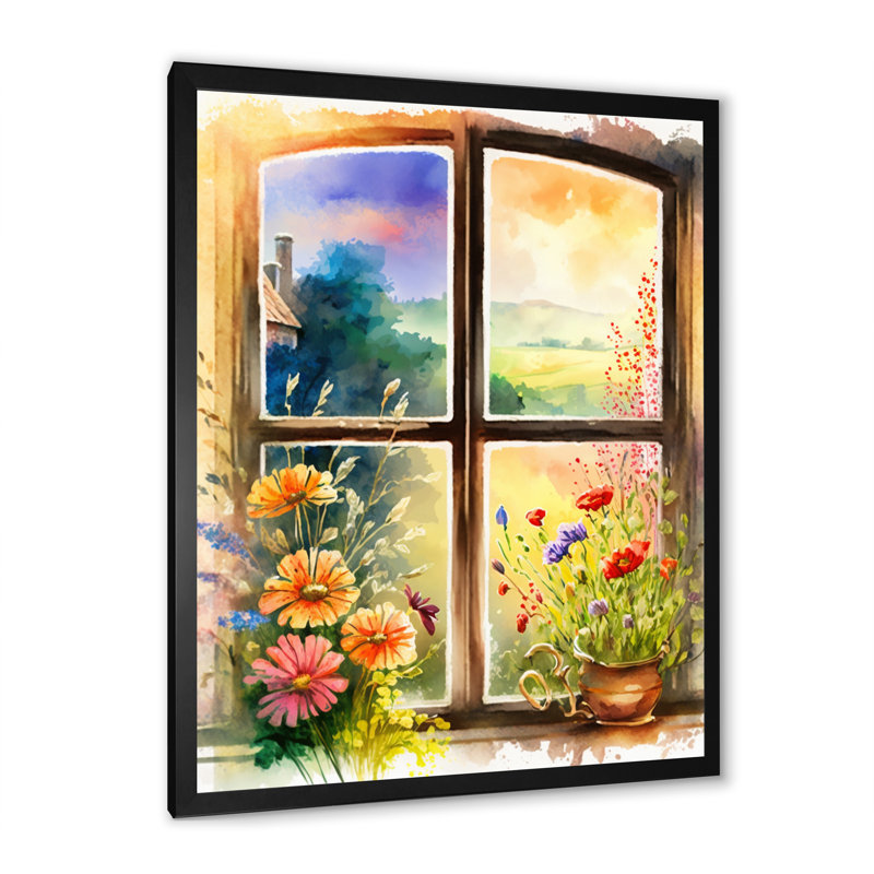 Mercer41 Summer Sunset Floral Window II - Farm Windows Wall Decor | Wayfair