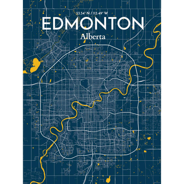 OurPoster.com 'Edmonton City Map' Graphic Art Print Poster in Ink ...