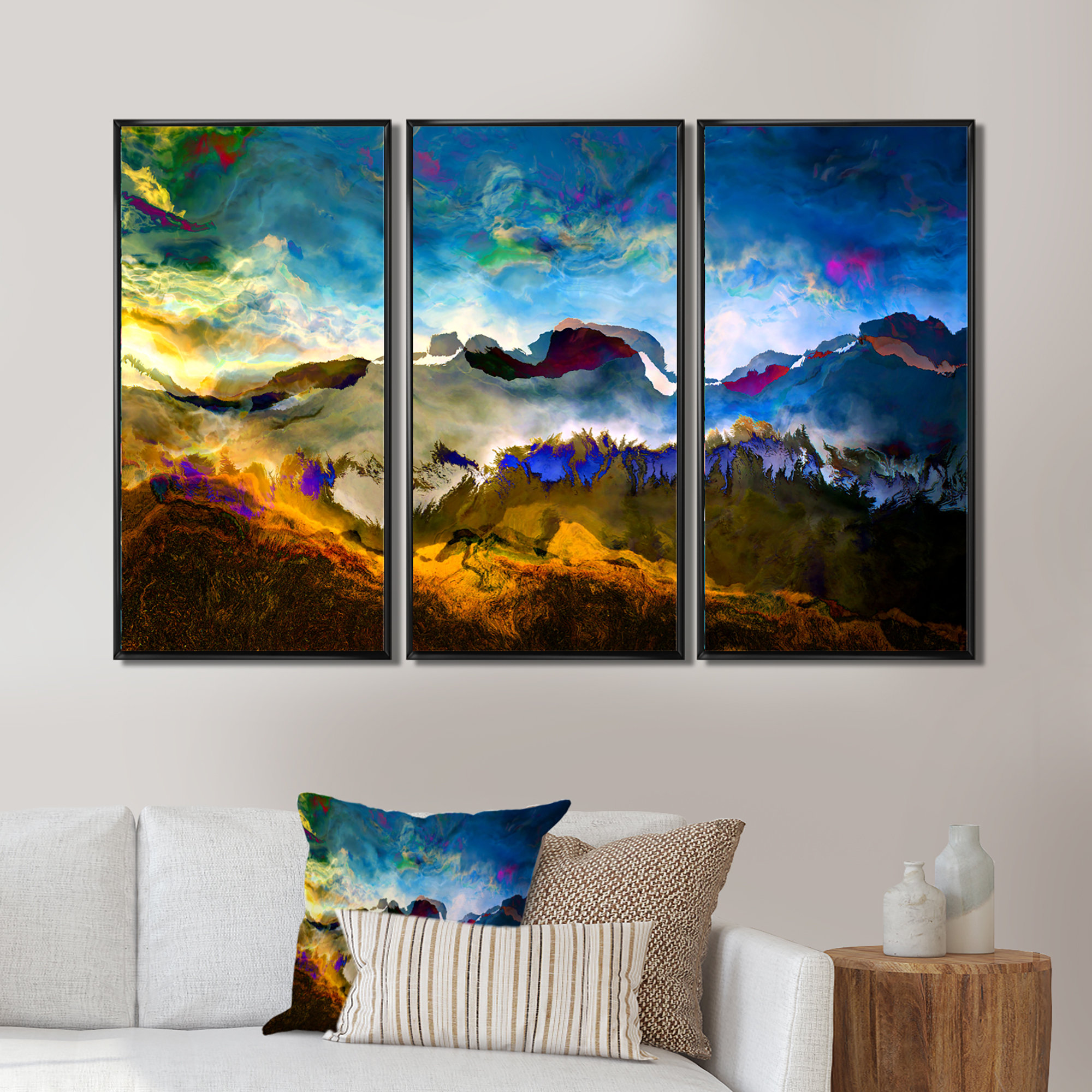 Millwood Pines Mountainscape With Dark Blue Dark - 3 Piece Floater ...