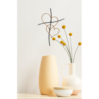 Winston Porter Metal Sticks Cross with Double Copper Heart Accent ...