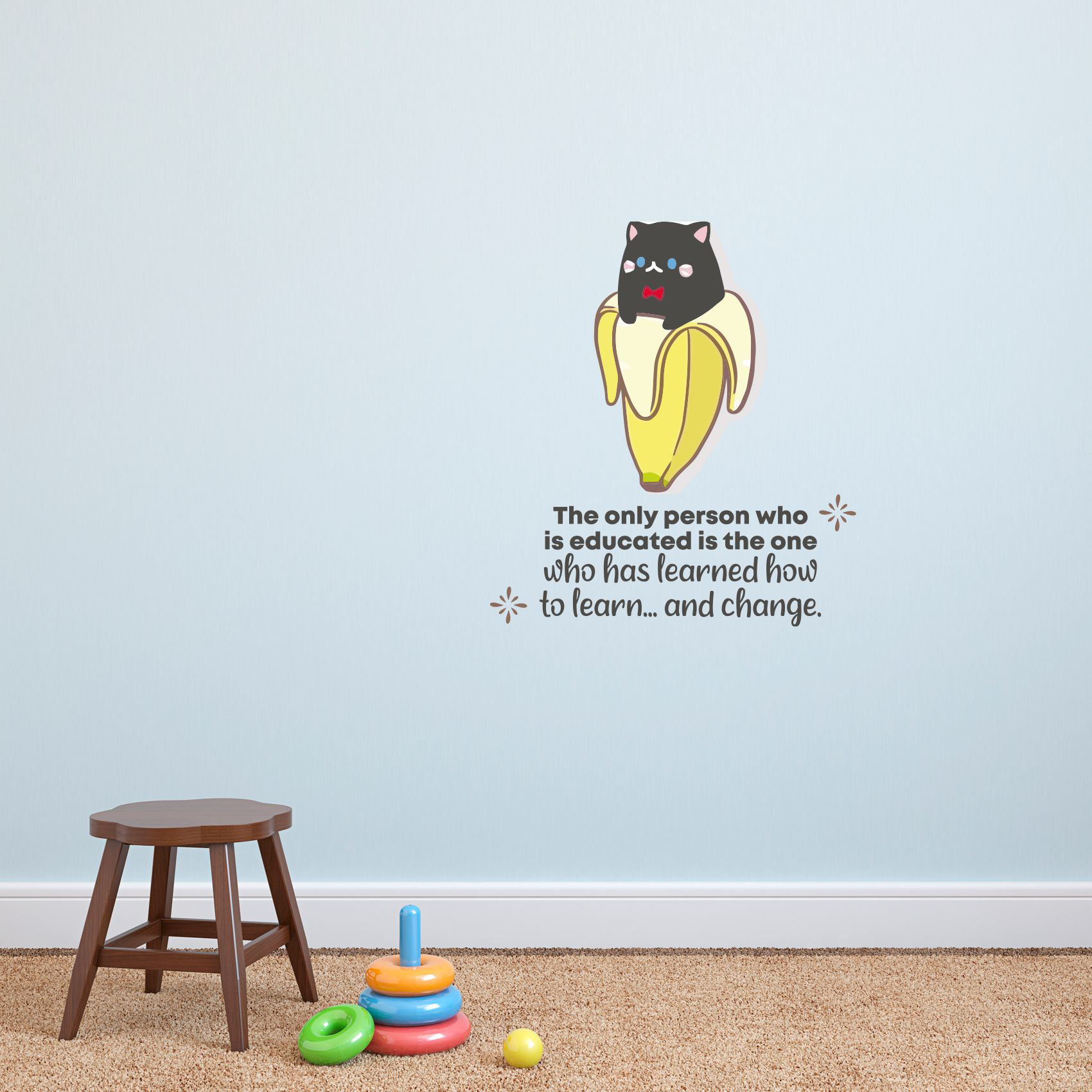 Zoomie Kids Educated Banana Cat Cute Cartoon Quotes Wall Decal | Wayfair