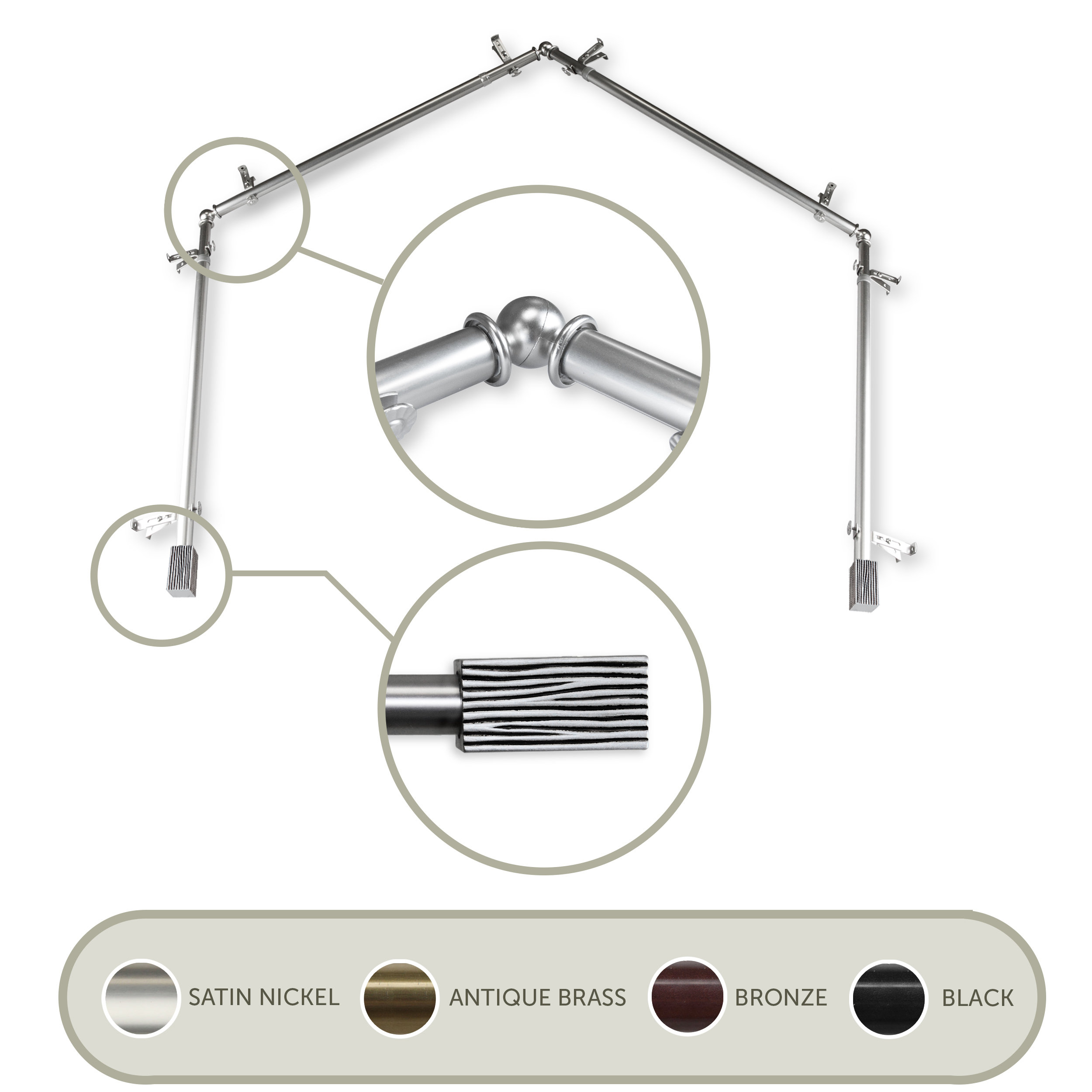 Wrought Studio Hazel Adjustable 0.81'' Diameter Bay Window Single ...