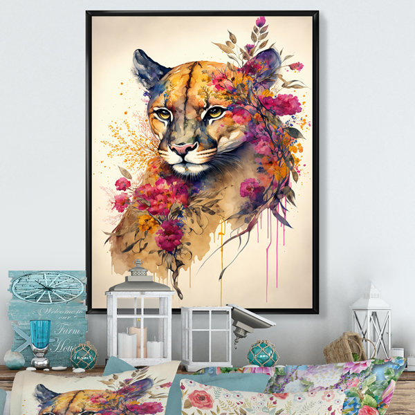 Dakota Fields Cute Puma Floral Art II - Painting on Canvas | Wayfair