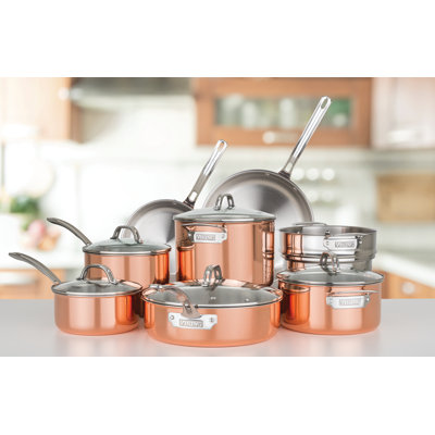 Viking 3-ply Copper Clad 13pc Cookware Set With Vented Glass Lids ...