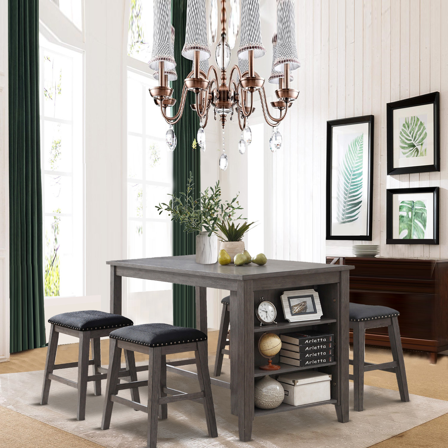 Red Barrel Studio® 4 - person Wood Counter Height Kitchen & Dining Set ...