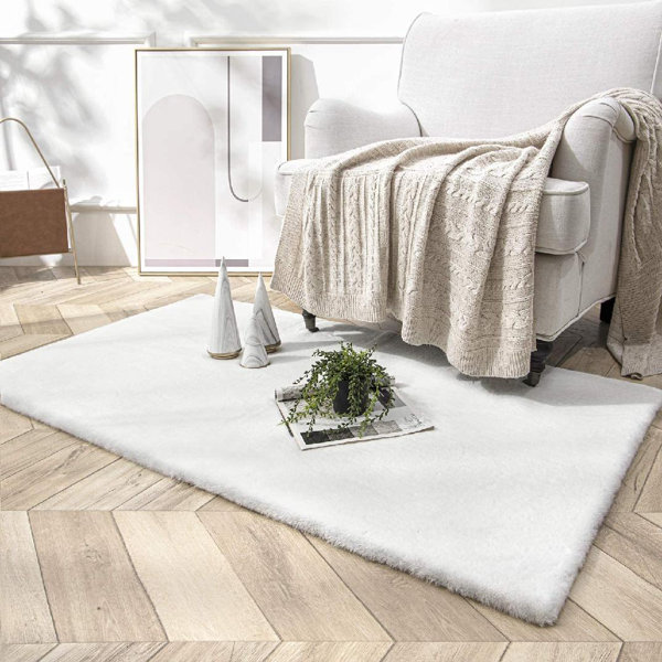 Mercer41 Soft Faux Rabbit Fur Chair Couch Cover Area Rug For Bedroom ...