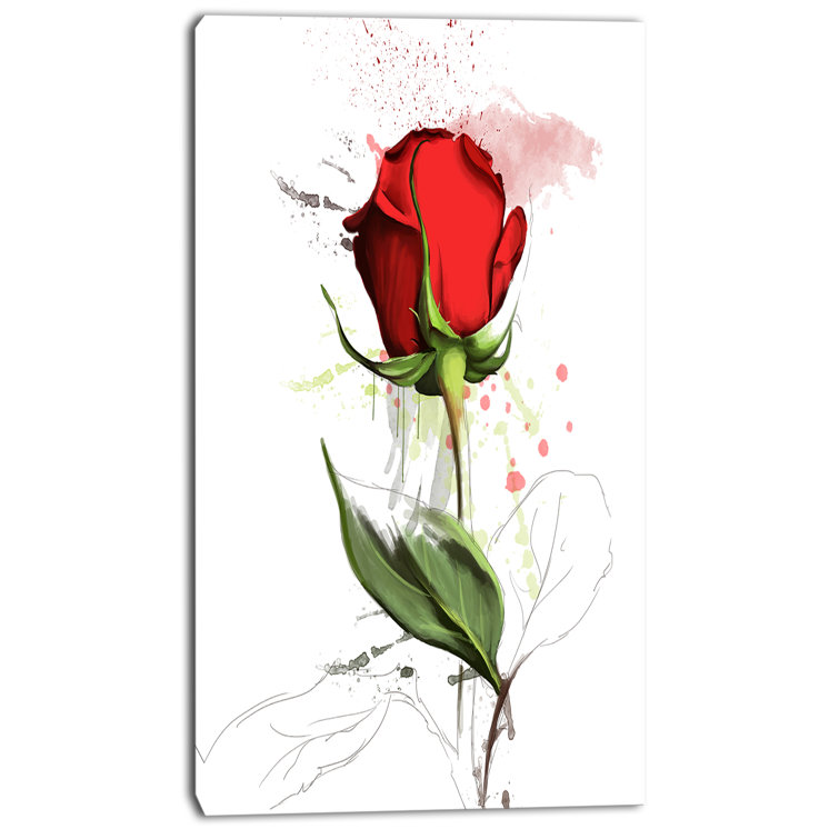 DesignArt Red Rose Hand-Drawn Illustration - Unframed Print on Canvas ...