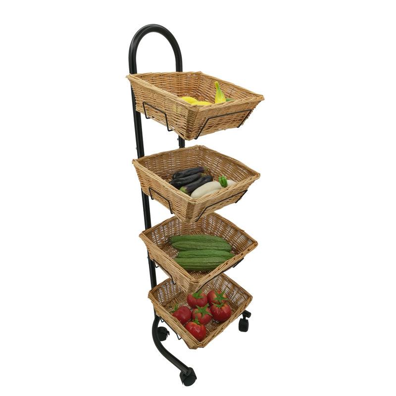 Bayou Breeze® 4 Tier Basket Stand Wicker Basket Bakery Rack Produce ...