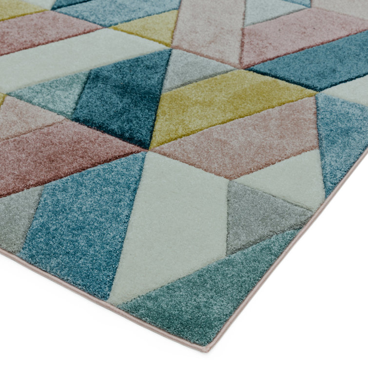 Ebern Designs Sanjuan Rhombus Blue/Pink/Yellow Rug & Reviews | Wayfair ...
