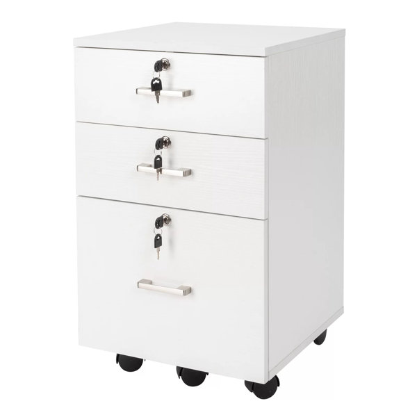 Inbox Zero 3-Drawer Rolling Wood File Cabinet With Lock, Portable ...