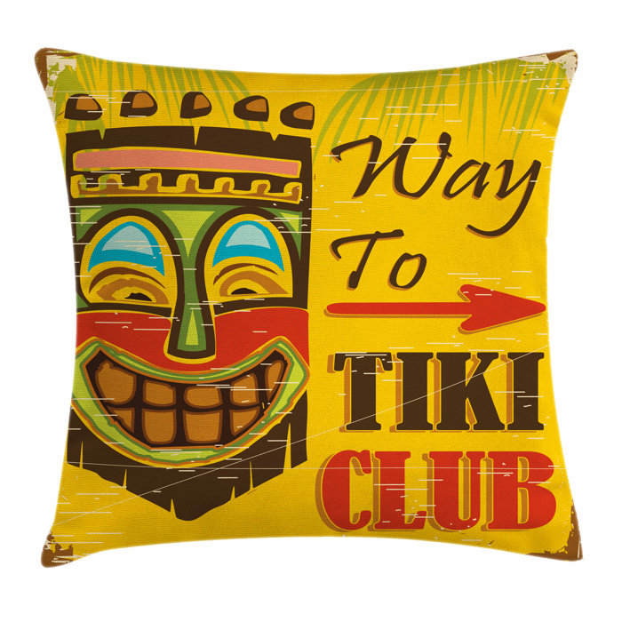 Ambesonne Tiki Bar Decor Way to Tiki Club Square Pillow Cover | Wayfair