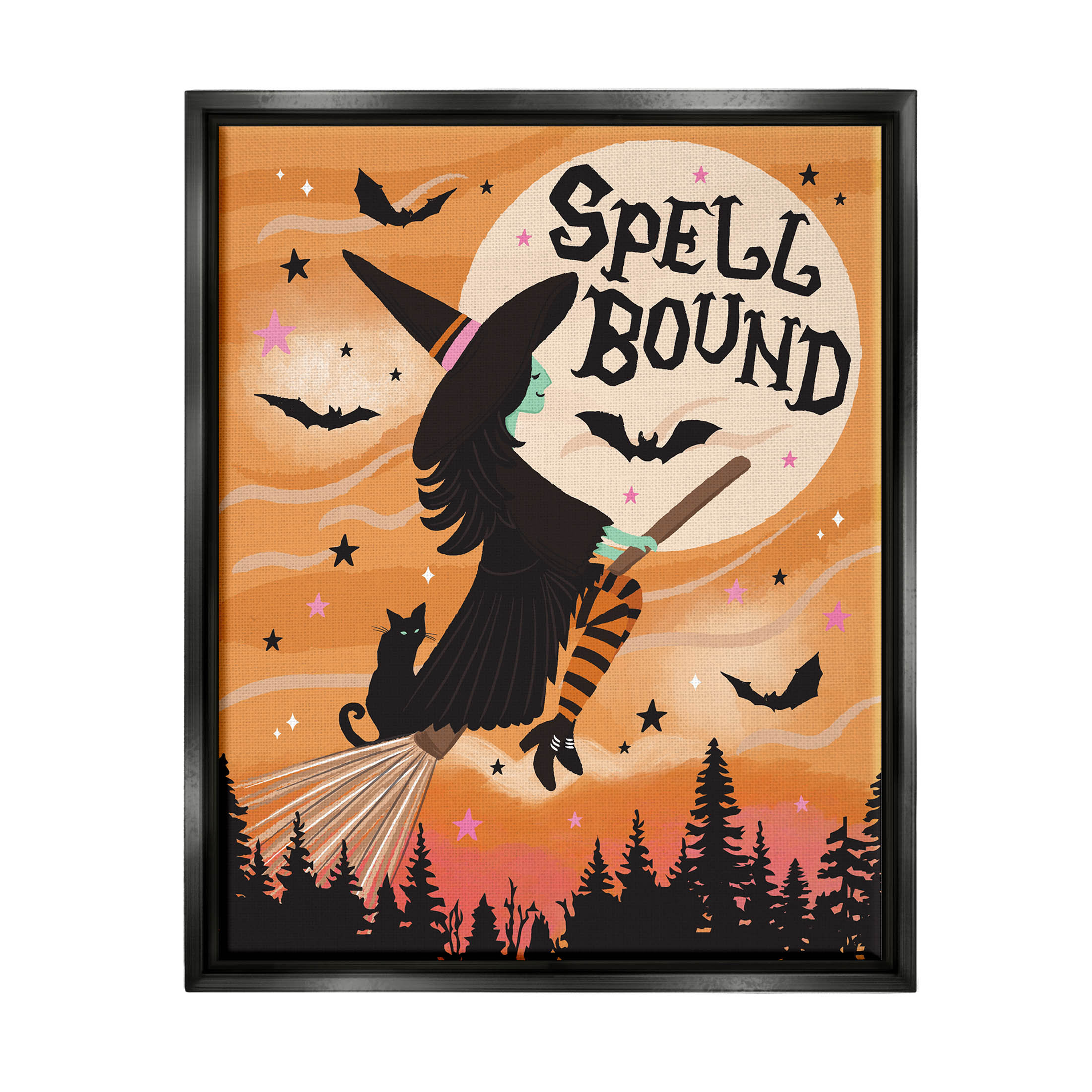 The Holiday Aisle® Spell Bound Witch Flying Moonlit Sky - Floater Frame ...