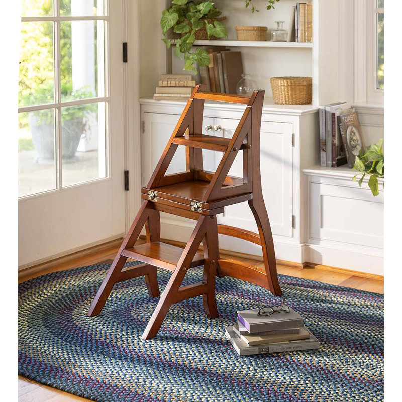Plow & Hearth 3 - Step Wood Folding Small Step Ladder | Wayfair