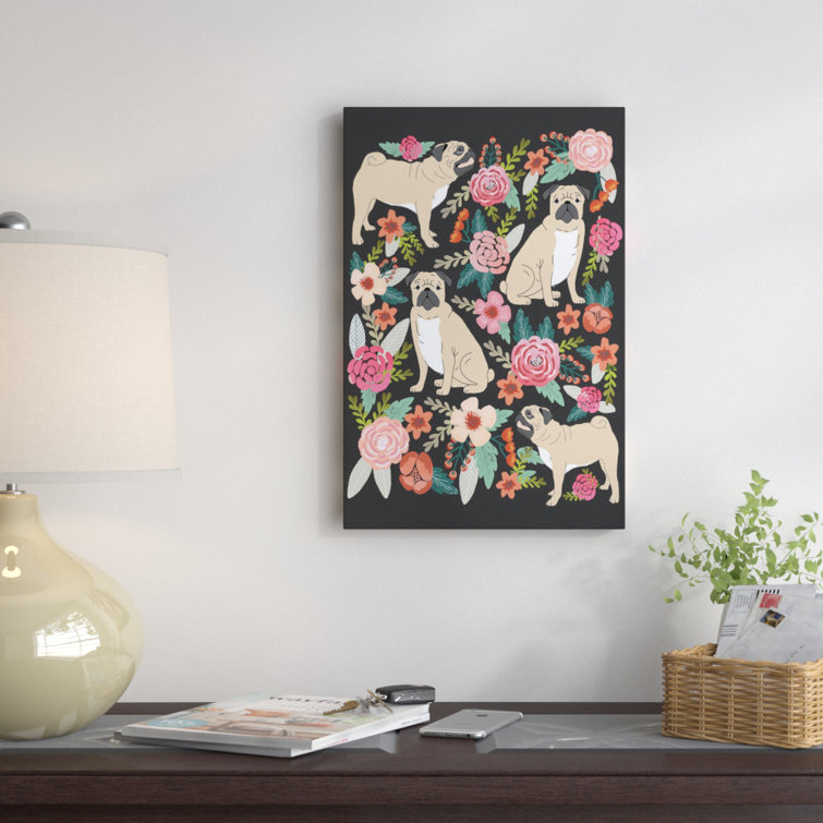 East Urban Home Pug Floral Collage by Pet Friendly - Gallery-Wrapped ...