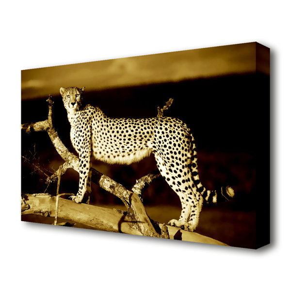 East Urban Home Leopard Perch Sepia Wildlife - Wrapped Canvas ...