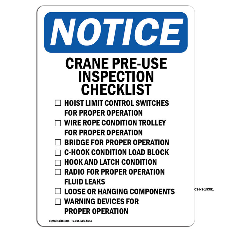 SignMission Crane Pre Use Inspection Sign | Wayfair