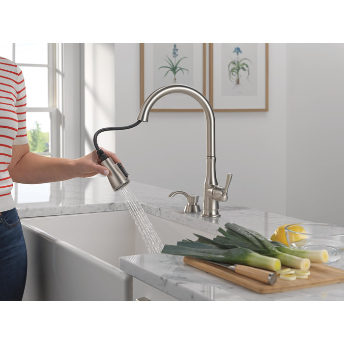 Delta Capertee Pull Down Sprayer Kitchen Sink Faucet with Matching Soap ...