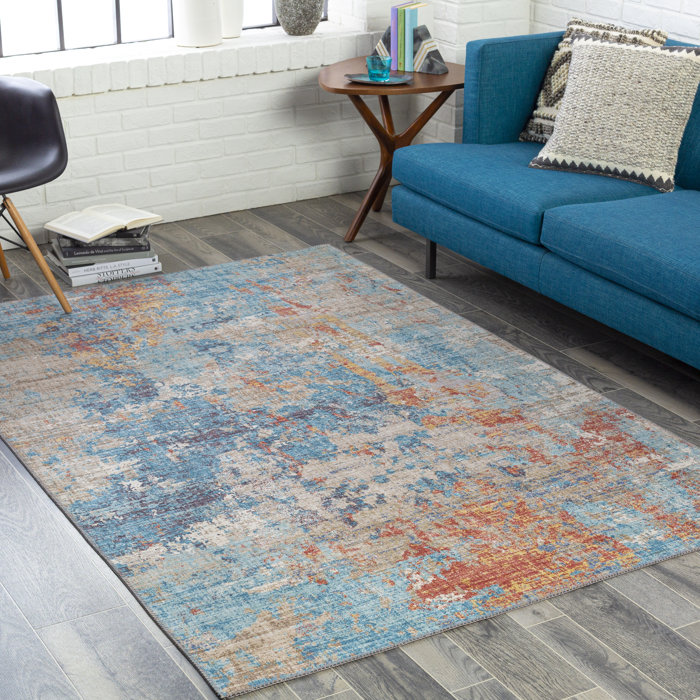 17 Stories Edick Abstract Blue/Orange/Gray Area Rug & Reviews | Wayfair