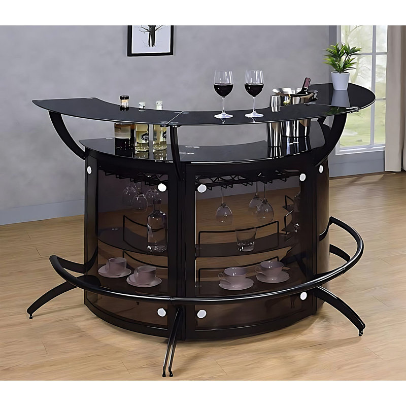 Ivy Bronx Continia Dallas Curved Bar with Wine Storage | Wayfair