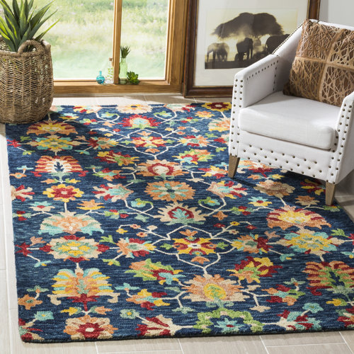 World Menagerie Porterfield Handmade Wool Navy/Red Rug & Reviews | Wayfair