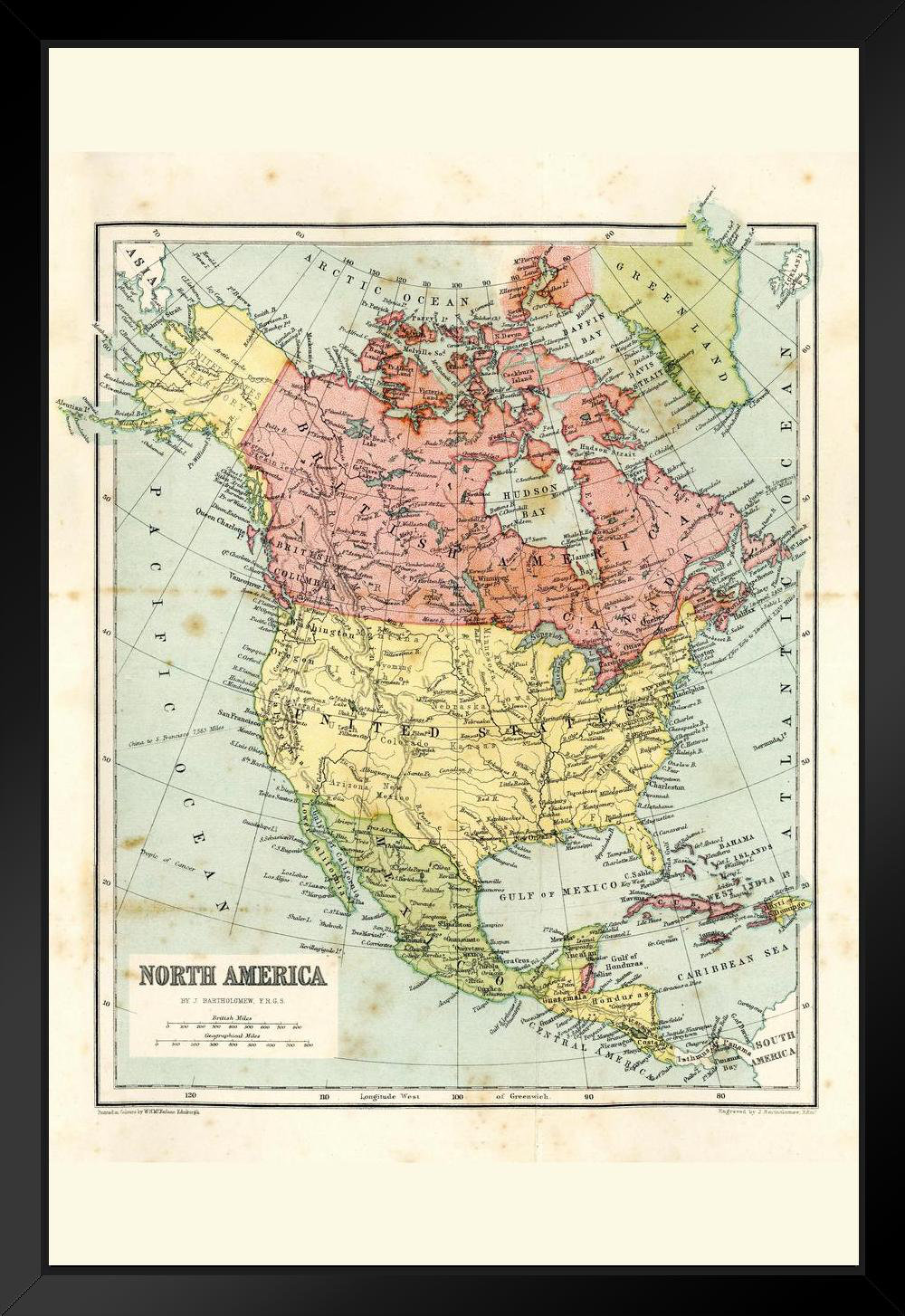 Trinx North America 19Th Century Antique Style Map Travel World Map ...