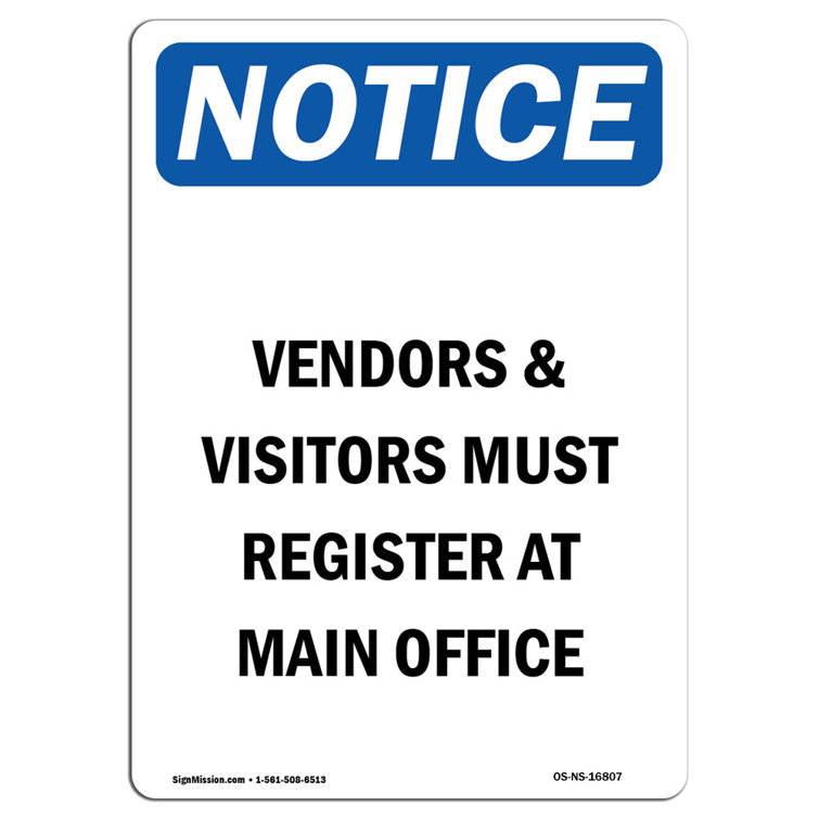SignMission Vendors And Visitors Must Register Sign | Wayfair