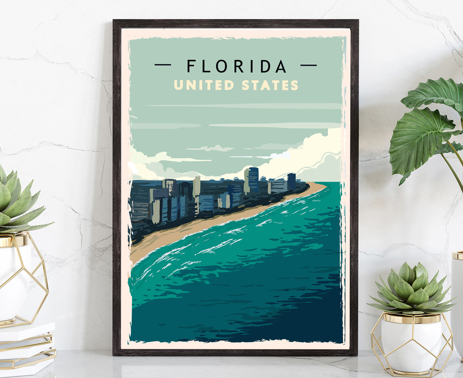 Trinx Florida Retro Style State Travel Poster, Vintage Unframed Print ...