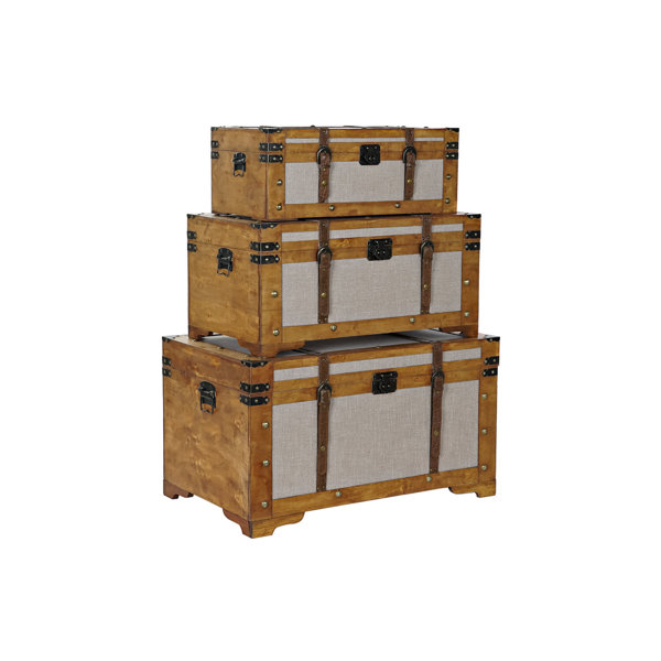 Bay Isle Home Trunk Set 3 Canvas Wood 81X49x45 Beige | Wayfair.co.uk