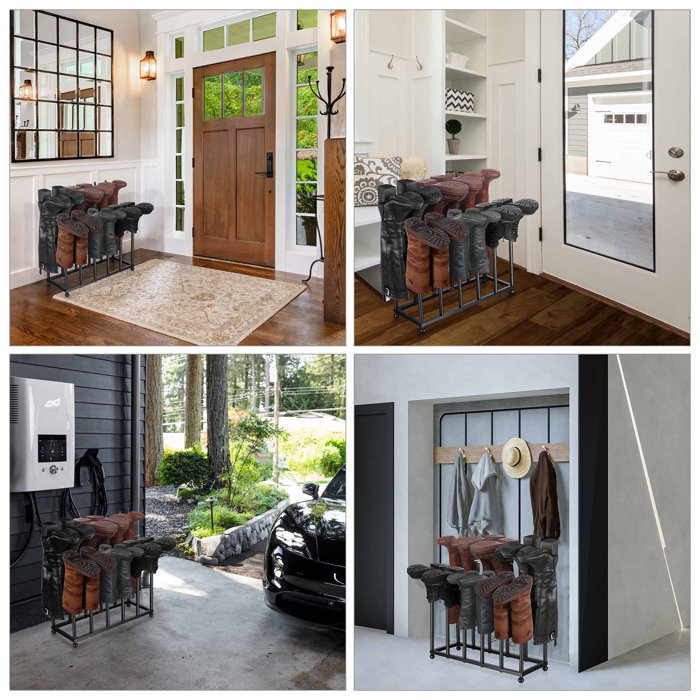 Rebrilliant 6 Pairs Black Metal Boot Storage | Wayfair