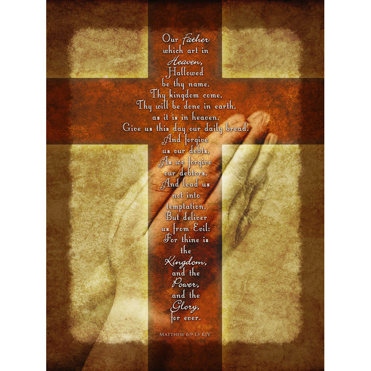 Trinx Praying Hands And Cross On Canvas Textual Art | Wayfair