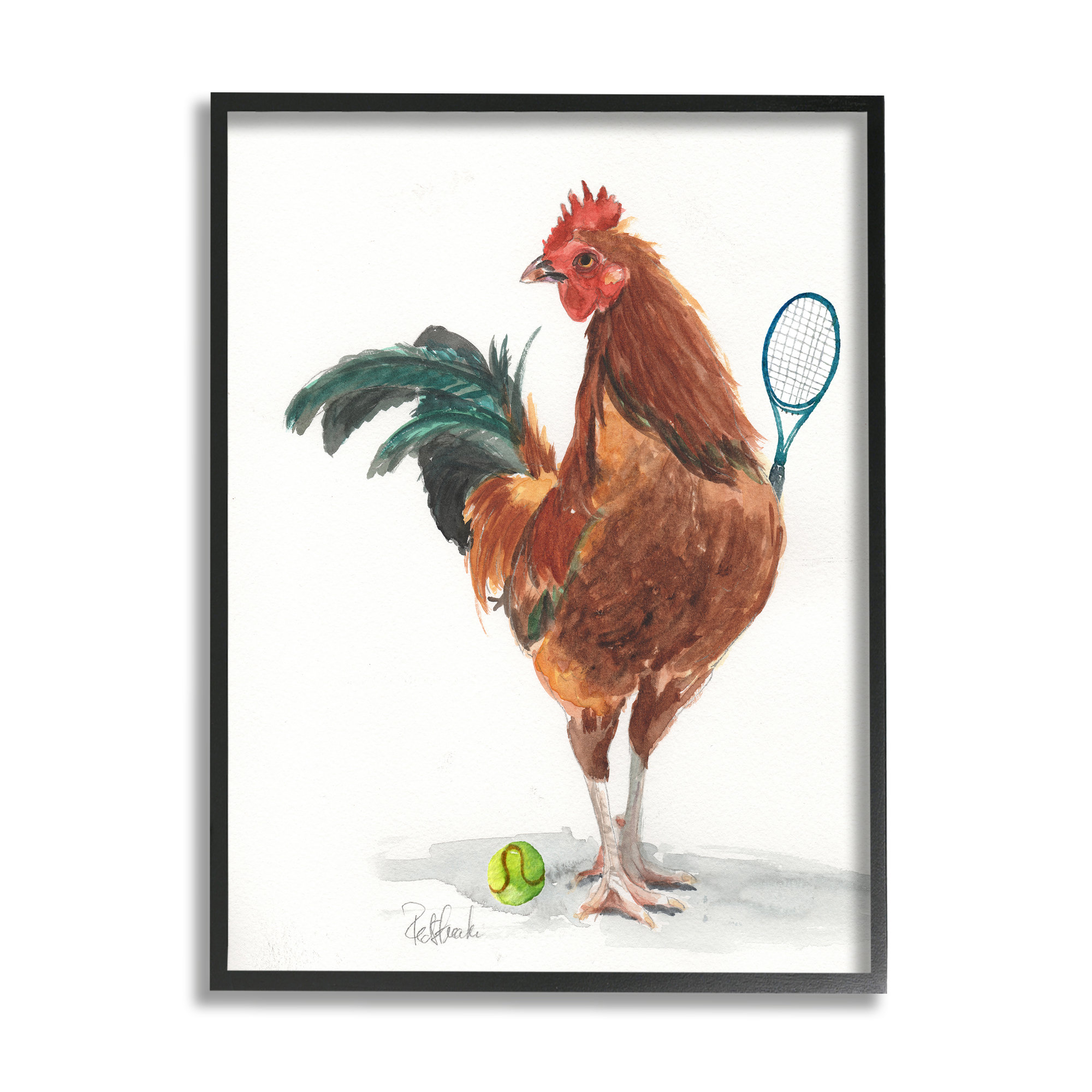 Stupell Industries Chicken Hen Playing Tennis Athletic Farm Animal by ...