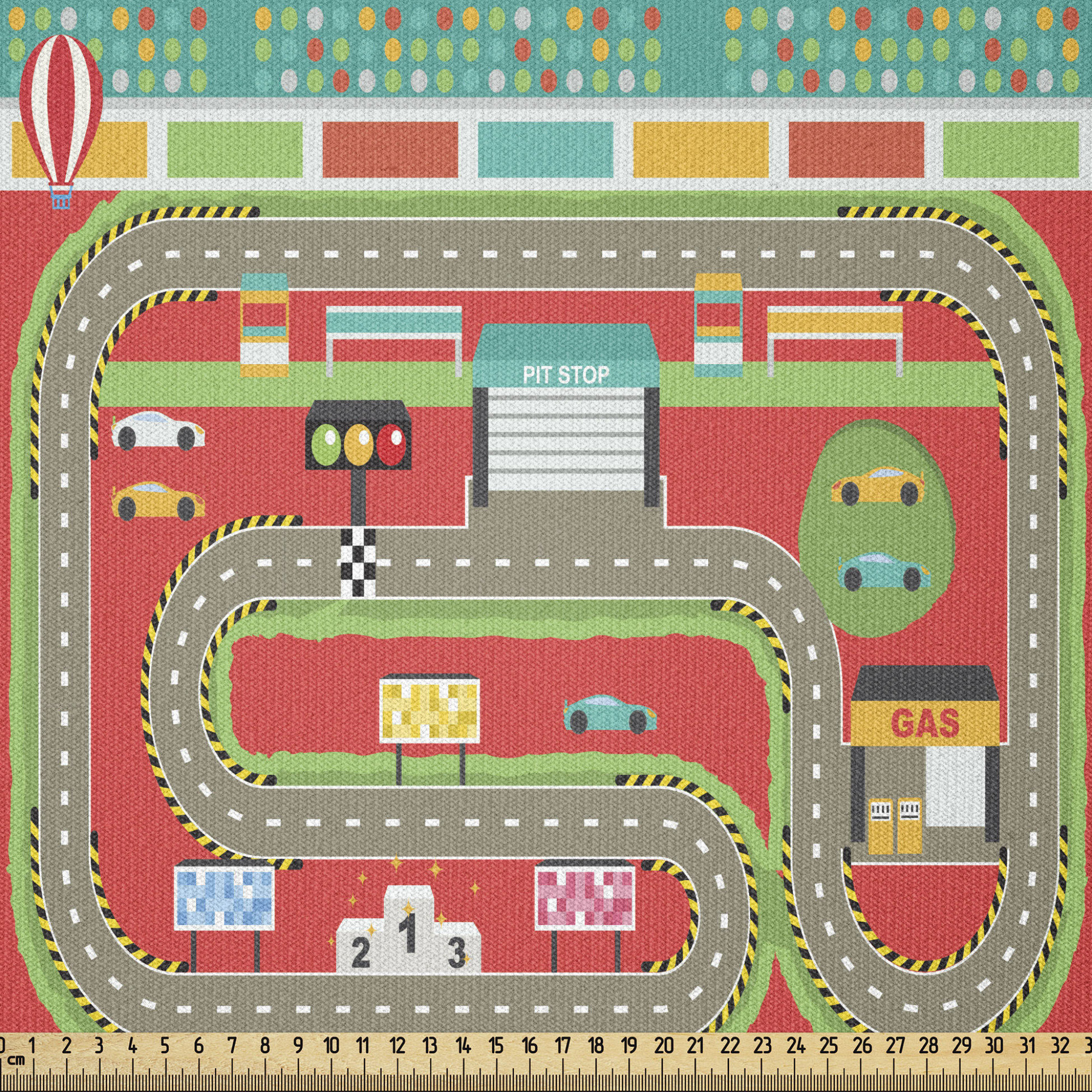 Bless international Car Race Track Fabric By The Yard, Roadway Activity ...