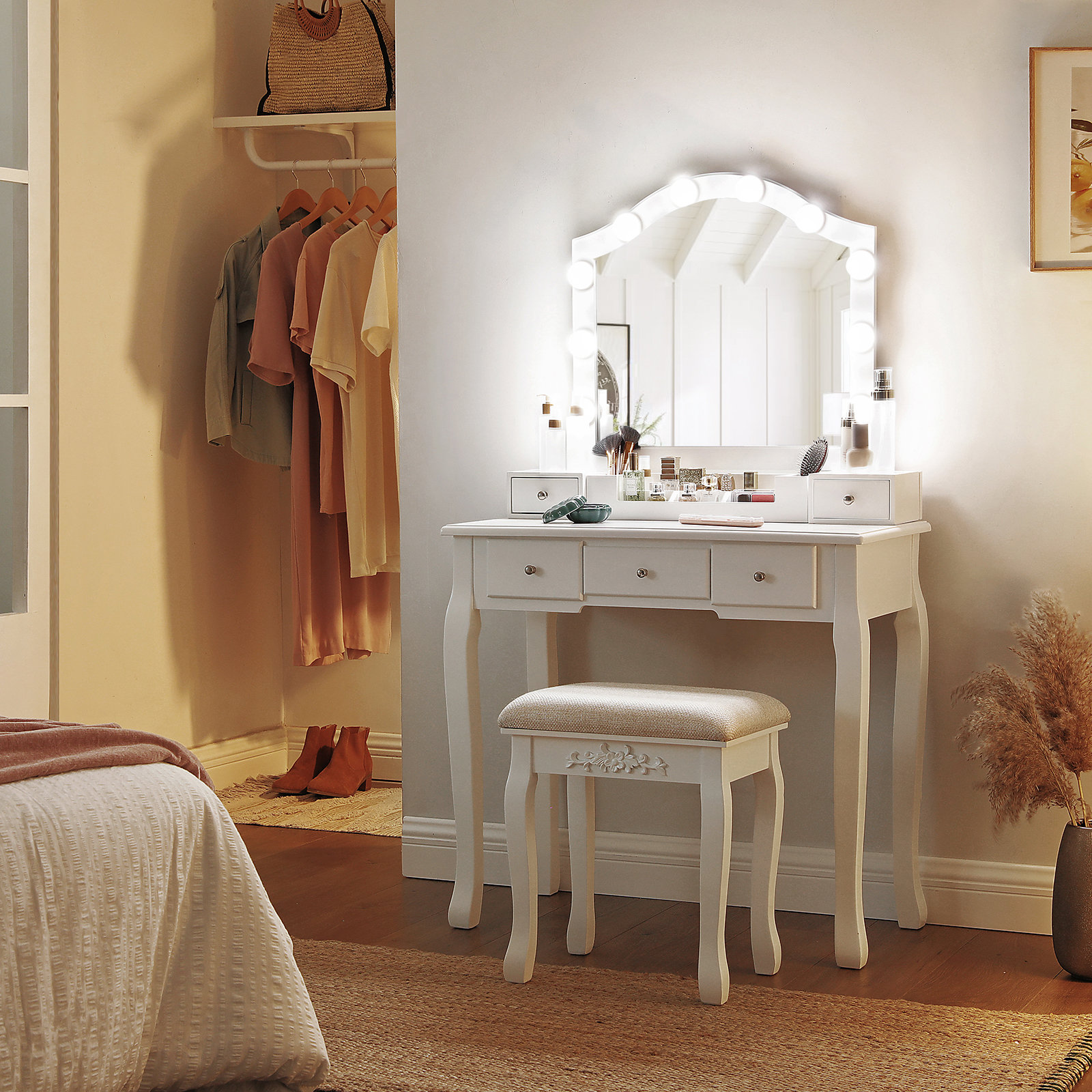 Rosdorf Park Fidel 31.5'' Wide Vanity Set with Stool and Mirror ...