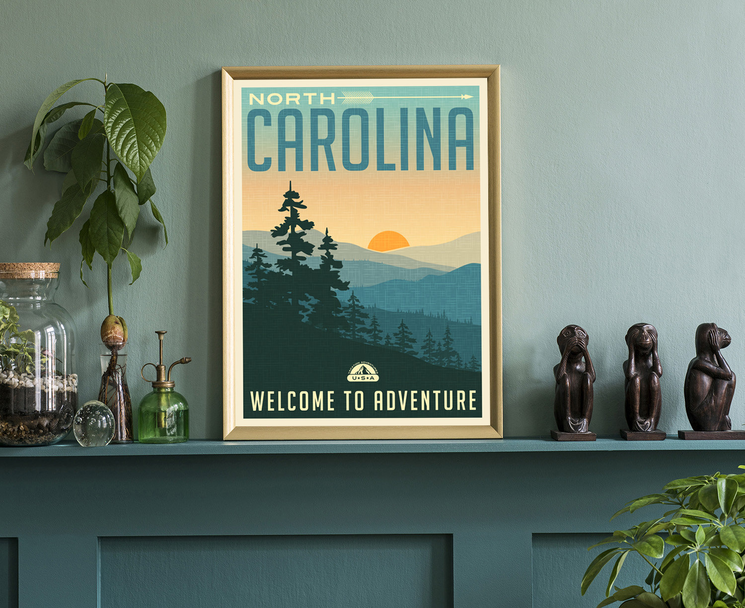 Trinx North Carolina Retro Style State Travel Poster, Vintage Unframed ...