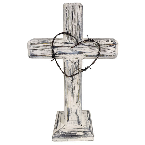 Trinx Polyresin Distressed Wood Cross with White & Black Mini Cross ...