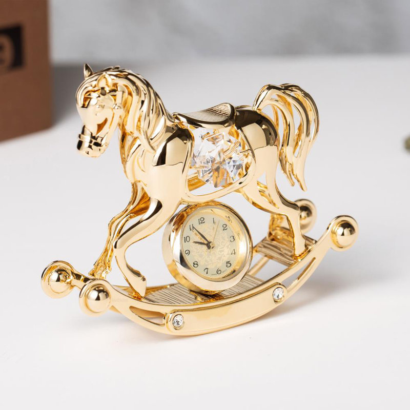 MatashiCrystal Crystal Studded Rocking Horse Desk Clock Figurine ...