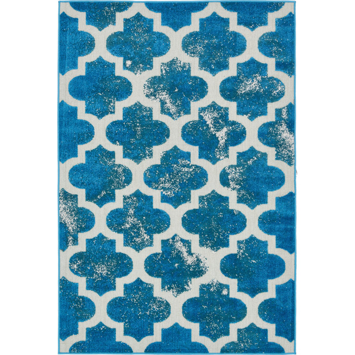 Wrought Studio Sarno Turquoise/Beige Indoor/Outdoor Rug & Reviews | Wayfair