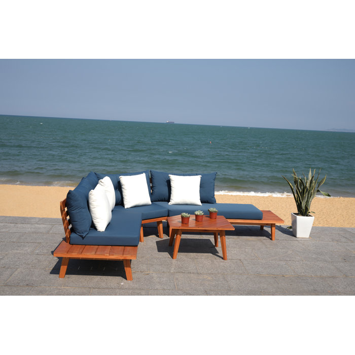 George Oliver Butrus Solid Wood 5 - Person Seating Group with Cushions ...