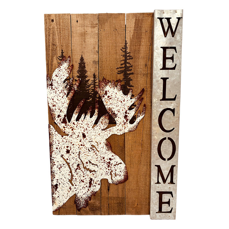 Loon Peak® Moose Welcome Sign & Plaques 2 Piece Set | Wayfair