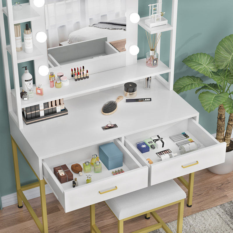 Ebern Designs Vanity Set with Lighted Mirror & Reviews | Wayfair