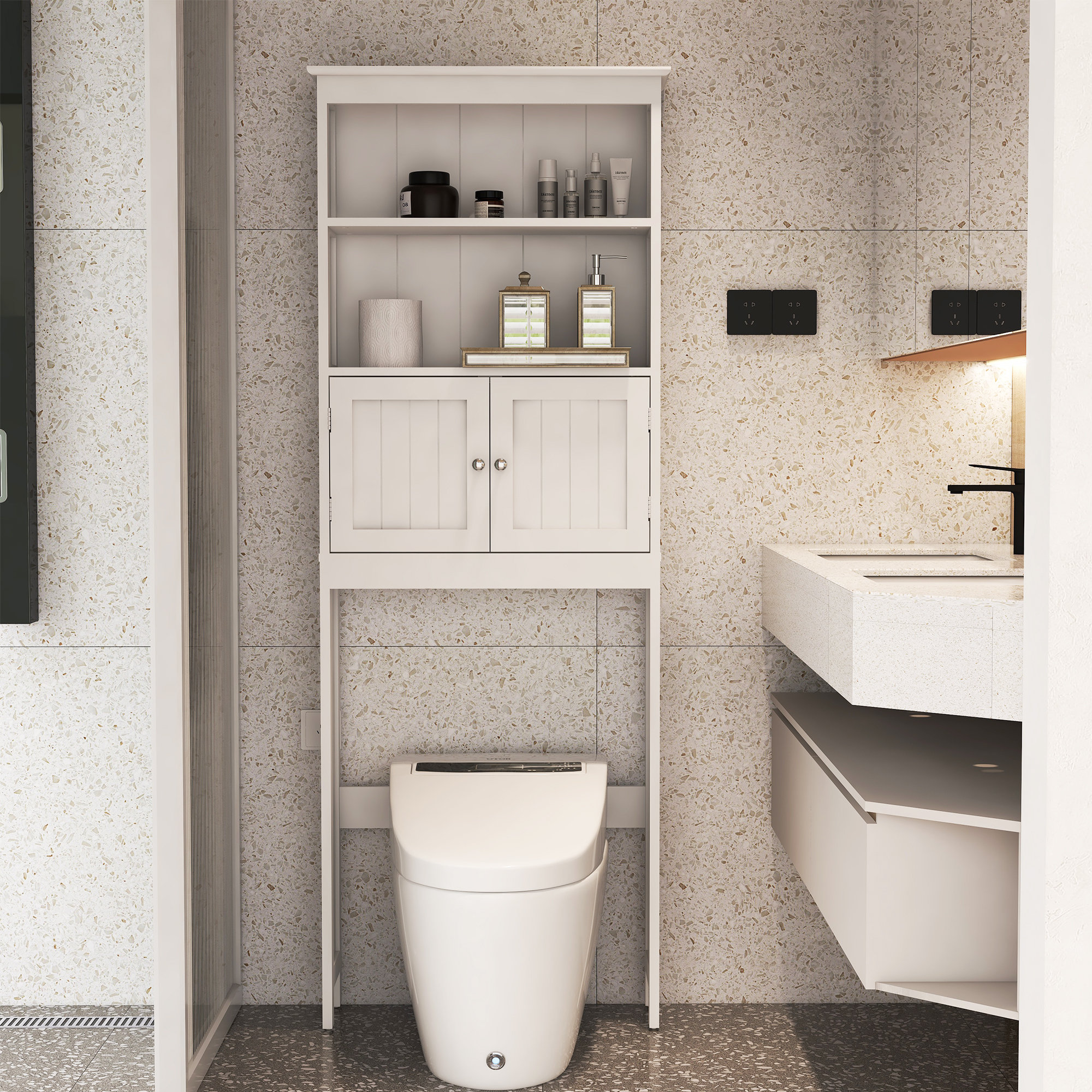 Red Barrel Studio® Tall Over The Toilet Storage with Two Doors, Free ...