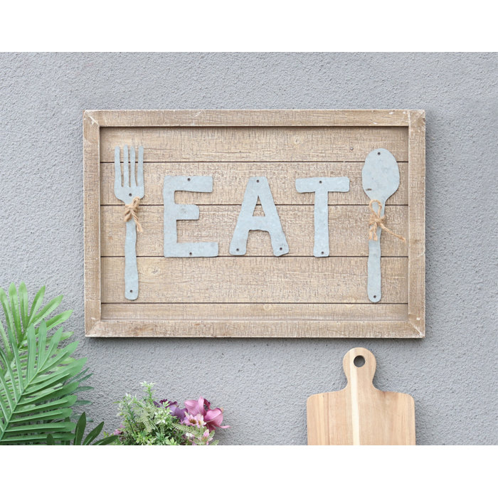 Gracie Oaks Distressed Framed Eat Sign Wall Decor & Reviews | Wayfair