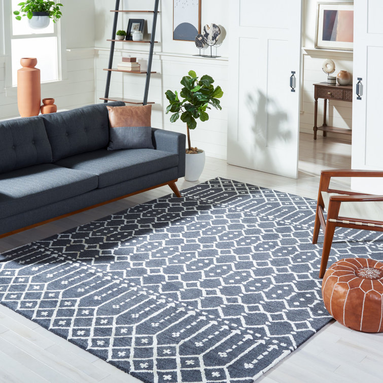 Union Rustic Lina Geometric Handmade Tufted Wool Black Area Rug ...