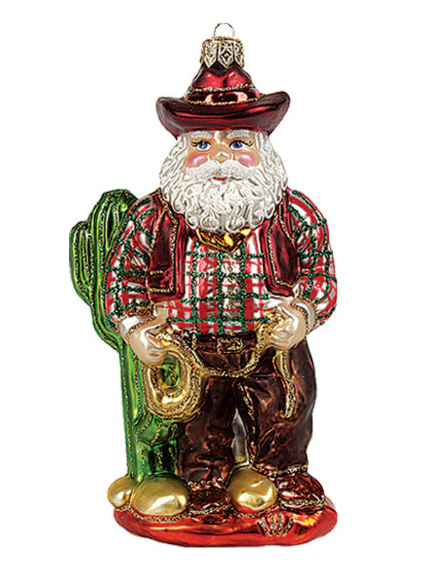 PinnaclePeak Pinnacle Peak Glass Texas Santa with Lasso Christmas ...