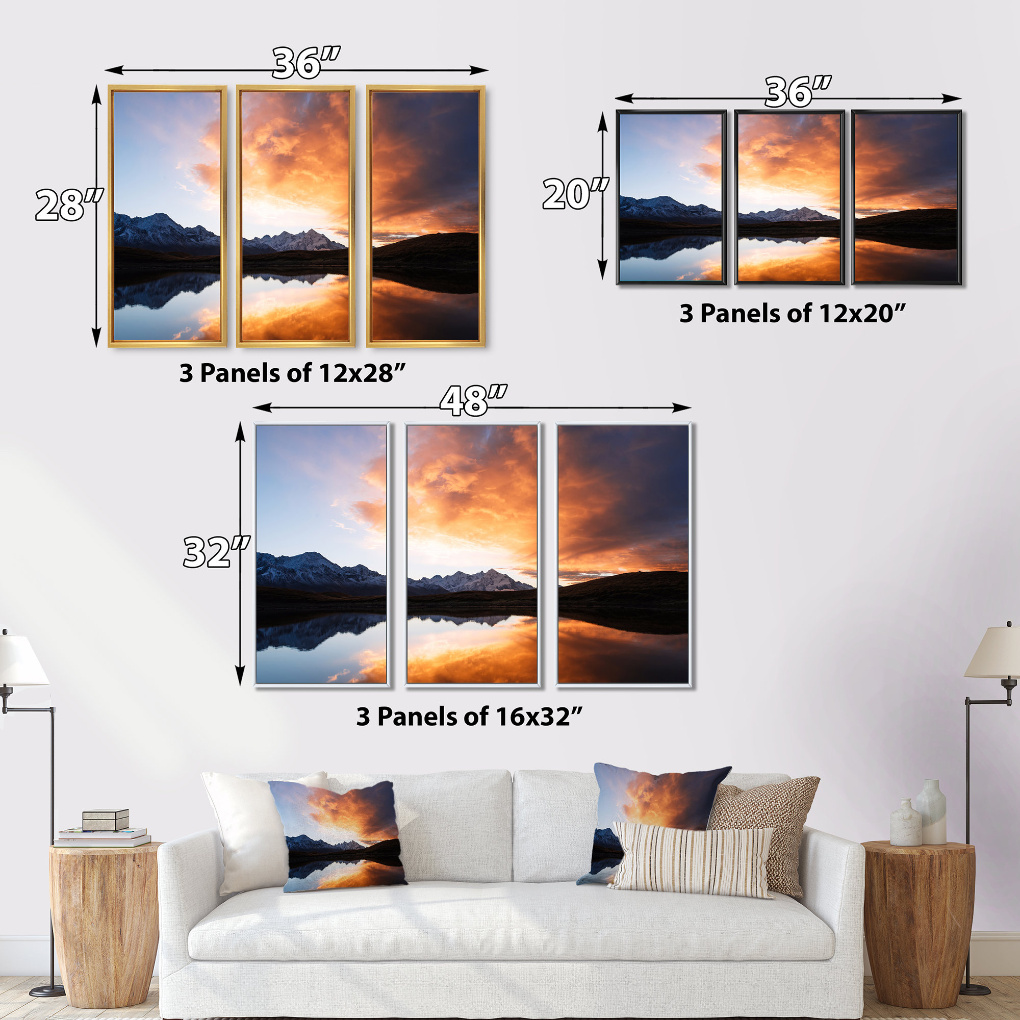 Millwood Pines Sunset Sky Reflected Over Mountain Lake - 3 Piece ... Millwood Pines Sunset Sky Reflected Over Mountain Lake - 3 Piece ...